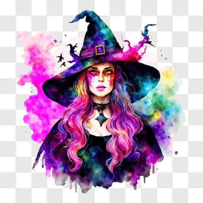 Download Colorful Witch Hat Woman in Abstract Painting PNGs Online ...