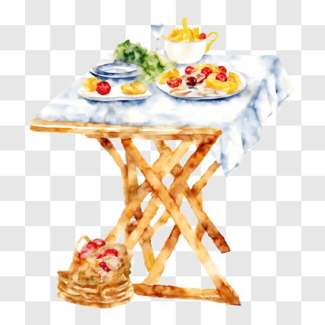 Download Watercolor Painting of Outdoor Picnic Table with Delicious ...