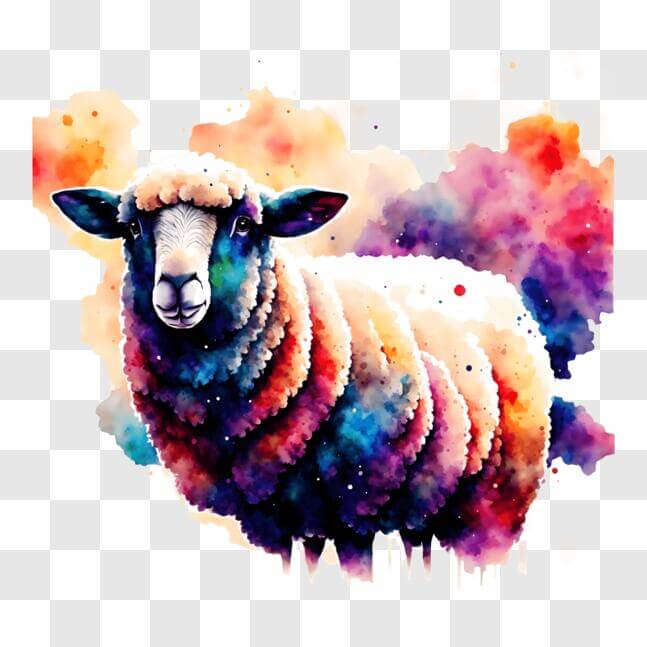 Download Colorful Sheep on Abstract Watercolor Background PNGs Online ...