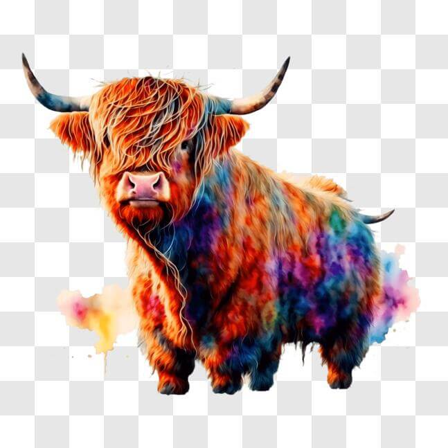 Download Colorful Highland Cow with Long Horns PNGs Online - Creative ...