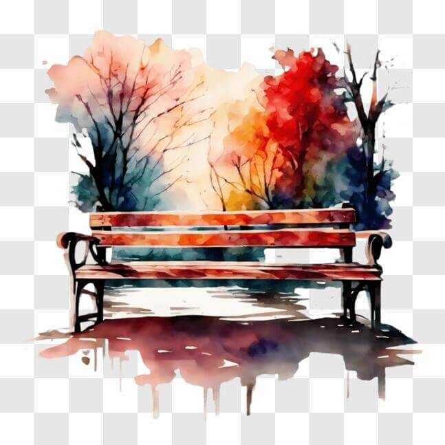 Download Watercolor Painting of Wooden Bench in Park PNGs Online ...