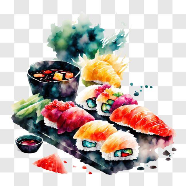 Download Colorful Sushi Roll Watercolor Painting PNGs Online - Creative ...