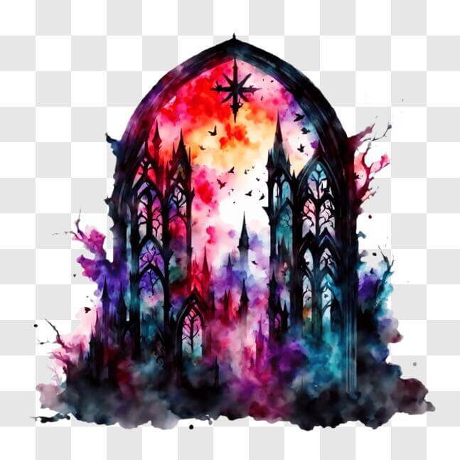 Download Colorful Stained Glass Window with Clouds and Stars Background ...