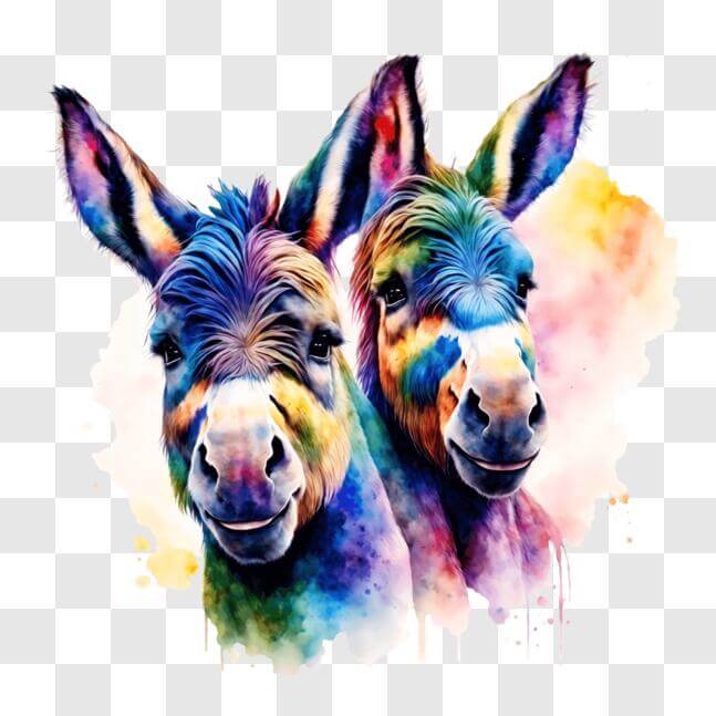 Download Colorful Abstract Painting of Two Donkeys PNGs Online ...