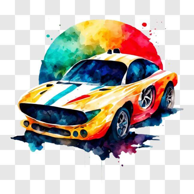 Download Abstract Artwork: Colorful Race Car in Front of the Sun PNGs ...