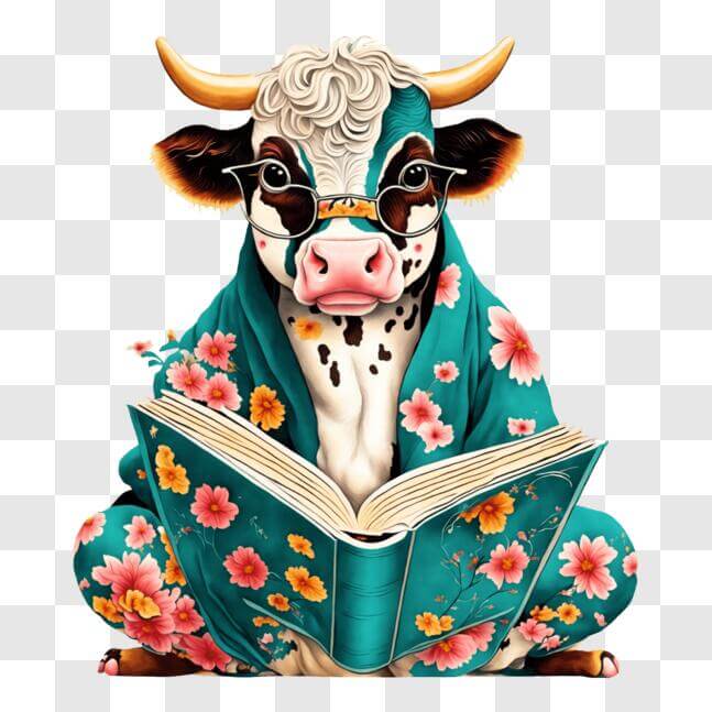 Download Intelligent Cow Reading a Book PNGs Online - Creative Fabrica
