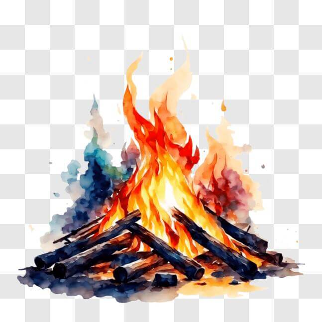 Download Watercolor painting of a campfire with flames and logs PNGs ...