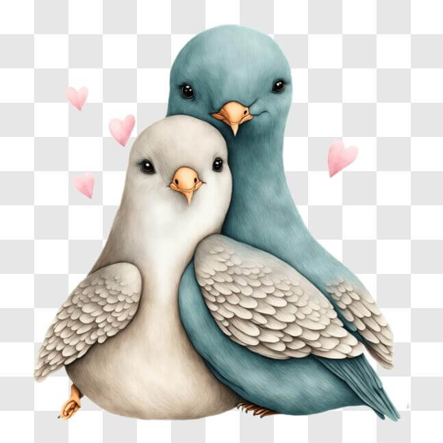 Download Two Pigeons Hugging with Hearts - Love and Friendship PNGs ...
