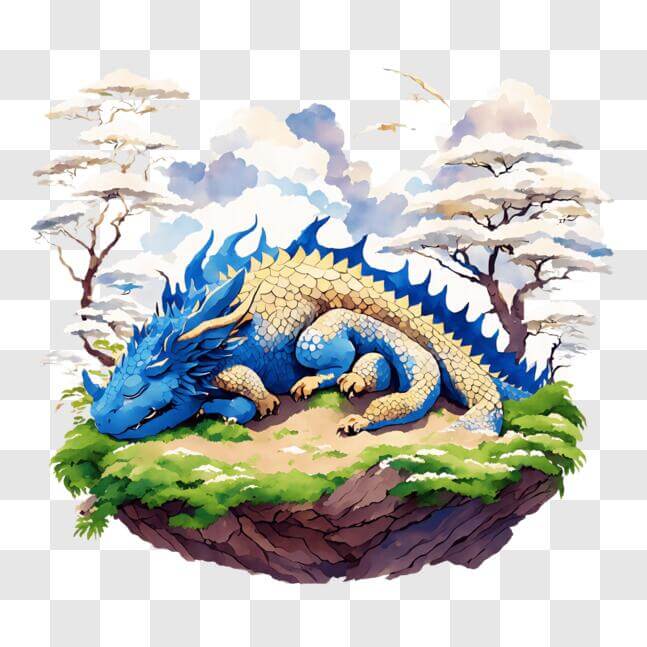 Download Blue and Yellow Dragon Sleeping in Forest PNGs Online ...