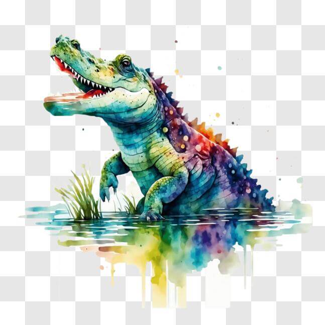 Download Colorful Alligator in Water with Watercolor Splashes PNGs ...