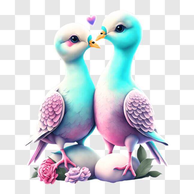 Download Two Pigeons in Love on a Rock with Flowers PNGs Online ...