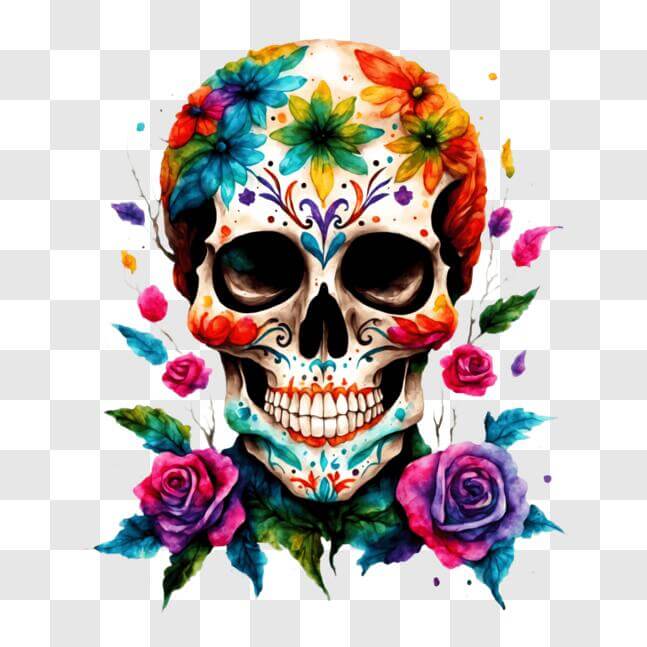 Download Colorful Sugar Skull with Roses and Flowers PNGs Online ...