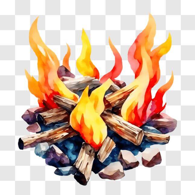 Download Watercolor Illustration of a Campfire with Logs and Firewood ...