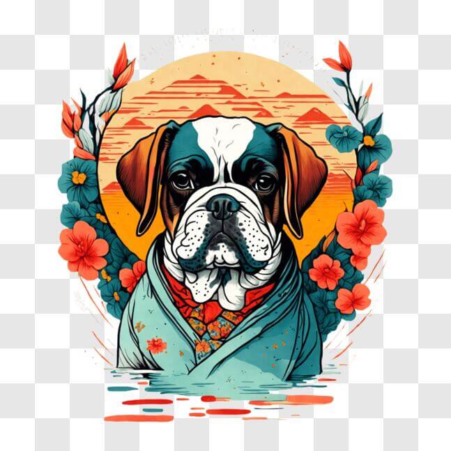 Download Meditating Boxer Dog in Water with Flowers | Illustration PNGs ...