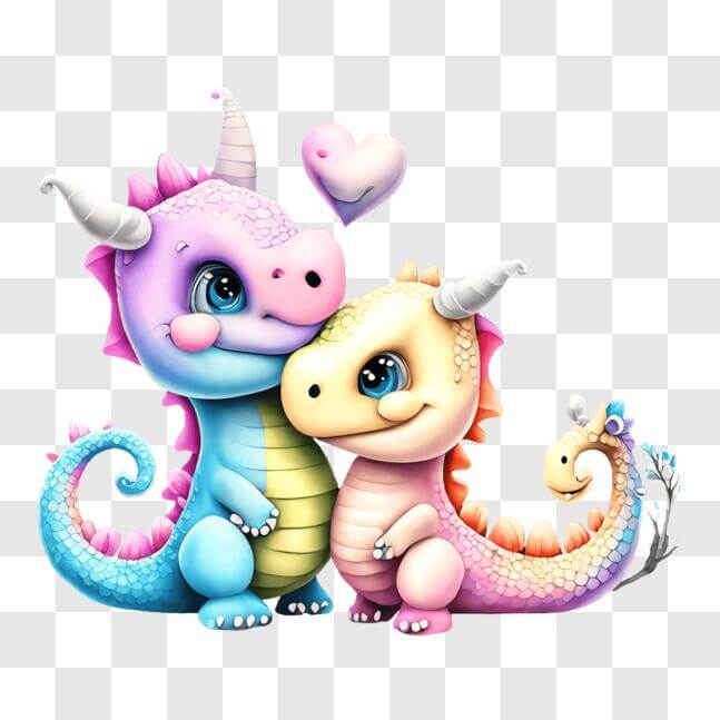 Download Cute Dragons Hugging Each Other with Hearts PNGs Online ...