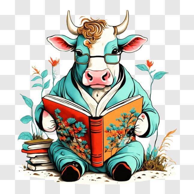 Download Smart Cow with Glasses Reading Books PNGs Online - Creative ...