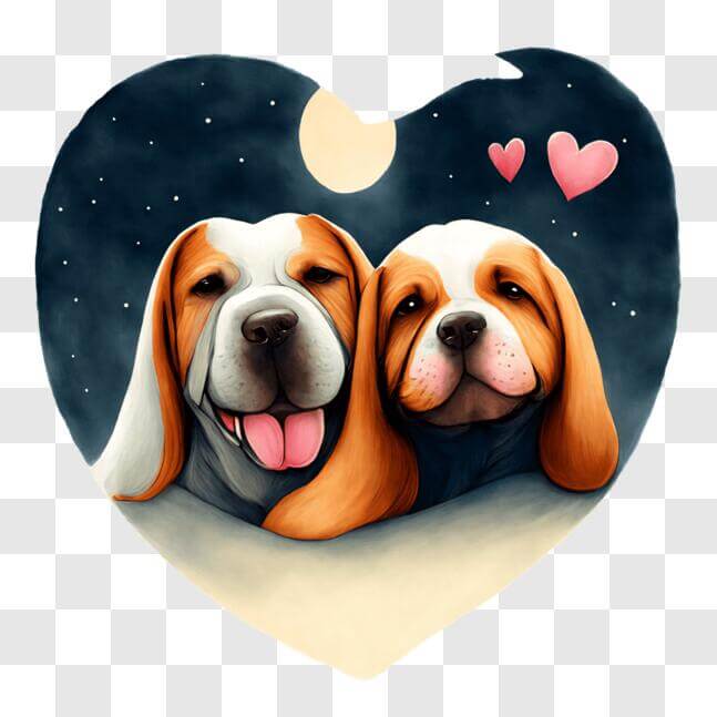 Download Two Beagle Dogs Snuggled Together in Heart-Shaped Frame PNGs ...