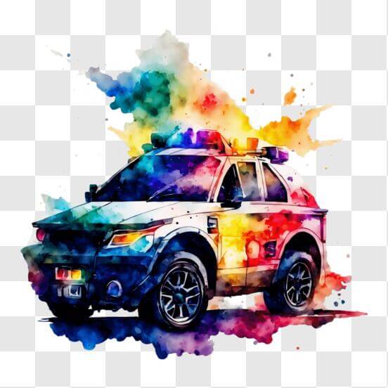 Download Abstract Artistic Police Car with Colorful Paint Splashes PNGs ...
