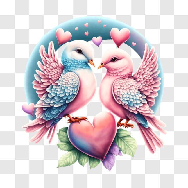 Descarga Palomas rosadas y azules enamoradas en un marco en forma de ...