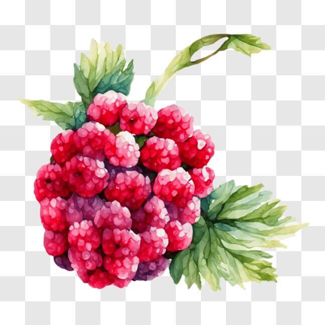 Download Watercolor Painting of Red Raspberries with Green Leaves PNGs ...