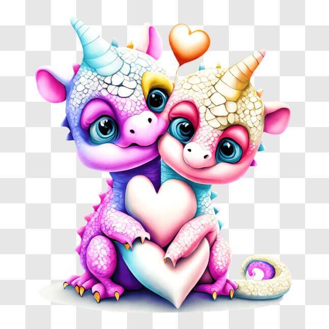 Download Cute dragons hugging and holding a heart PNGs Online ...