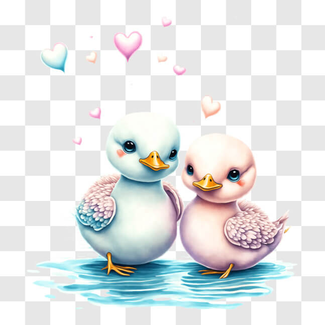 Download Romantic Ducks in a Body of Water with Floating Hearts PNGs ...