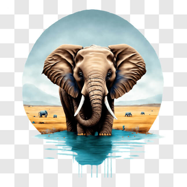 Download Elephant Standing in Water with Other Elephants PNGs Online ...