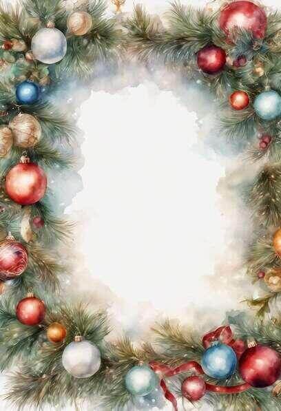 Download Colorful Christmas Frame with Ornaments and Bows Backgrounds ...