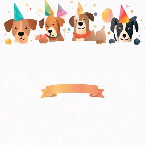 Download Four dogs wearing party hats and holding birthday banners on ...