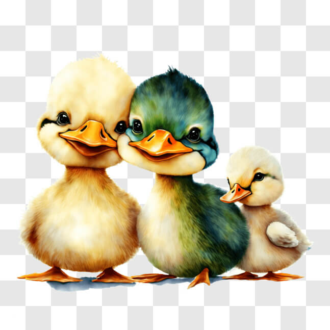 Download Three Ducks Standing Together with Green Leaves in the ...