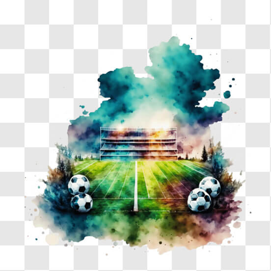 Download Soccer Field with Watercolor Splashes and Soccer Balls PNGs ...