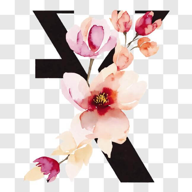 Descarga Pintura de acuarela de la letra X decorada con flores PNG En ...