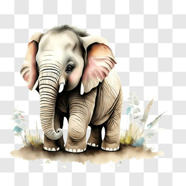 Download Schattige Baby Olifant Tekening in de Natuur PNG online op ...