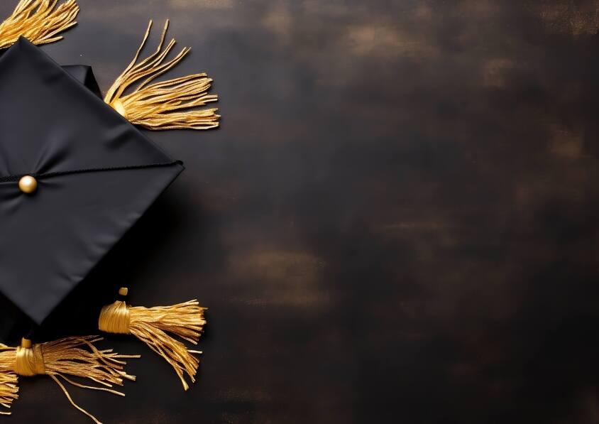 Download Black Graduation Cap with Gold Tassels on Dark Background ...