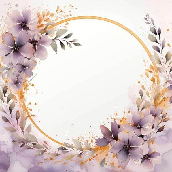 Download Round Frame with Purple Flowers on White Background ...