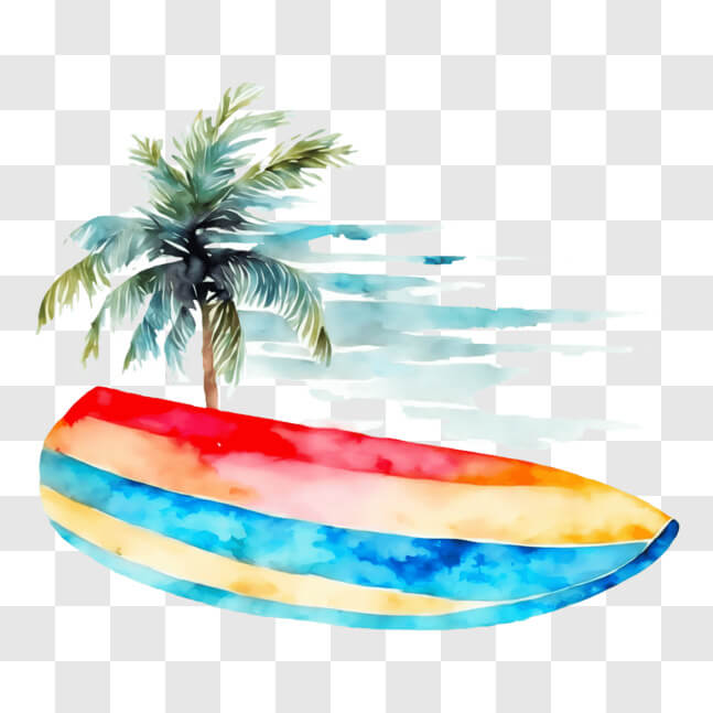 Download Colorful Surfboard with Palm Tree Design PNGs Online ...