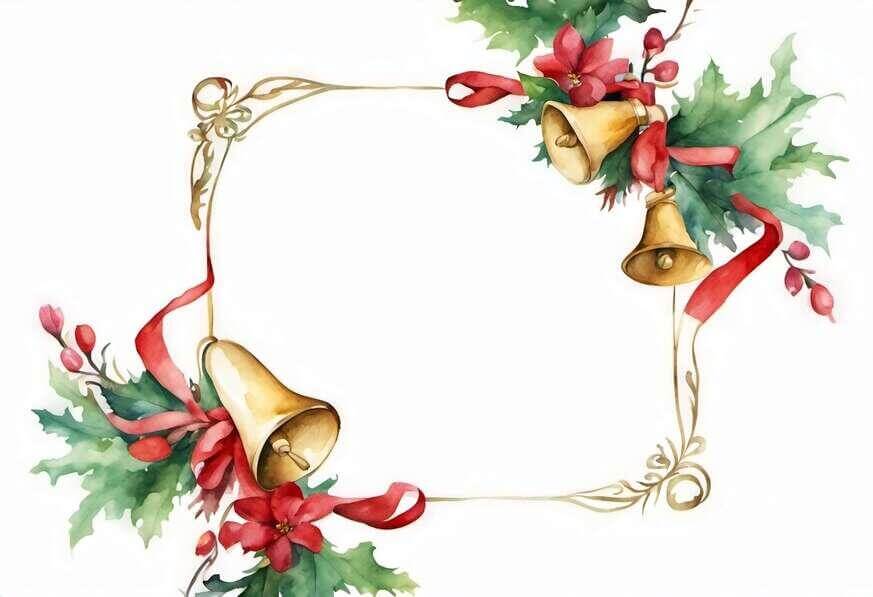 Download White Christmas Frame with Holly Leaves and Bells Backgrounds ...