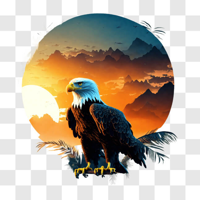 Download Eagle Perched on Branch in Front of Sunset PNGs Online ...