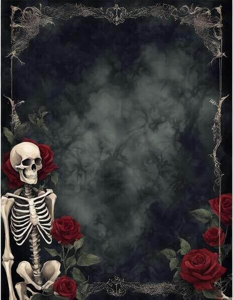 Download Skeleton and Red Roses in Ornate Frame Backgrounds Online ...