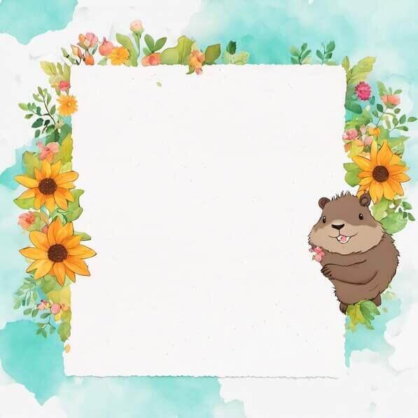 Download Cartoon Beaver Holding Empty Frame with Flowers Backgrounds ...