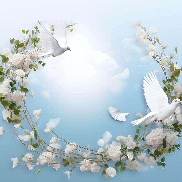 Download White Doves Flying Around Wreath of White Flowers Backgrounds ...