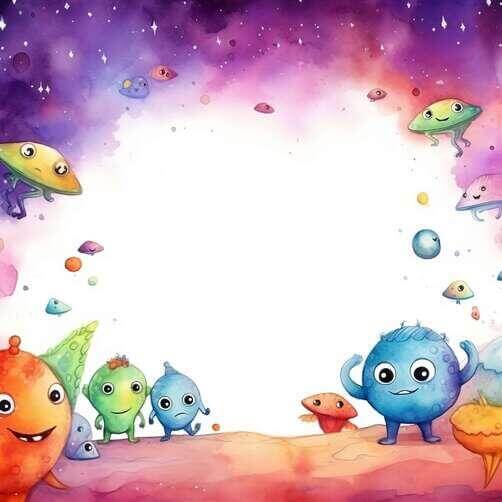 Download Colorful Watercolor Background with Aliens and Spaceships ...