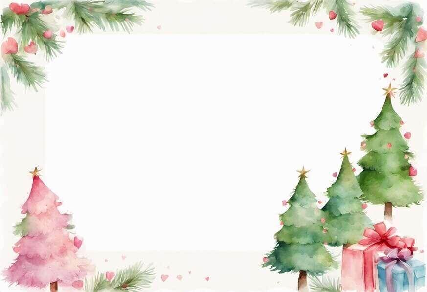 Download Watercolor Christmas Tree Frame with Presents and Hearts ...