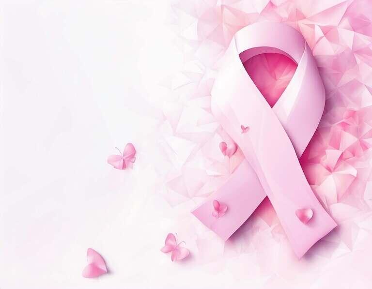 Download Pink Ribbon with Butterflies on Polygonal Background ...