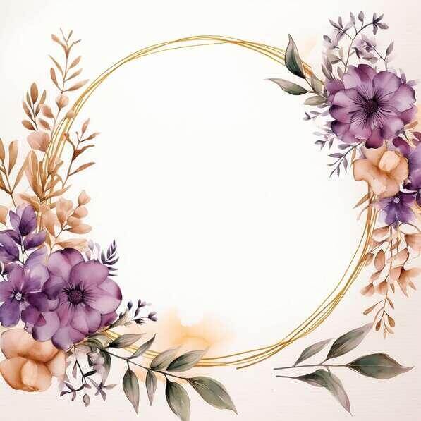 Download Round Frame with Purple Flowers and Leaves Backgrounds Online ...