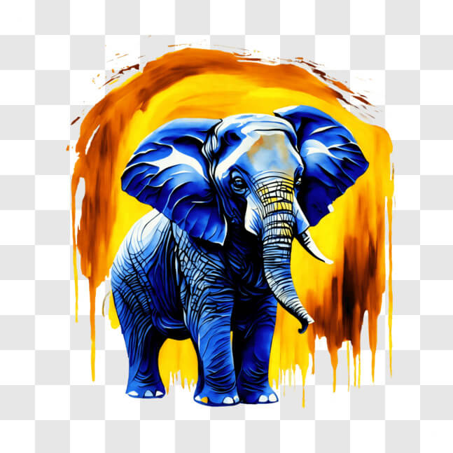Download Colorful Elephant on Blue Background with Paint Splatters PNGs ...