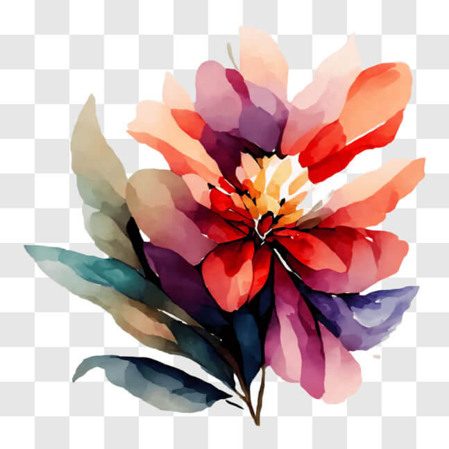 Download Colorful Watercolor Flower with Petals and Leaves PNGs Online ...