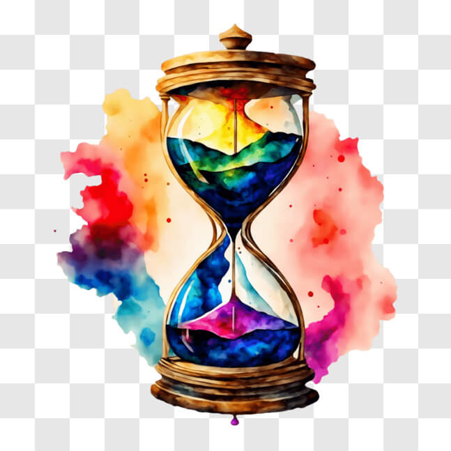 Download Colorful Hourglass on Abstract Watercolor Background PNGs ...