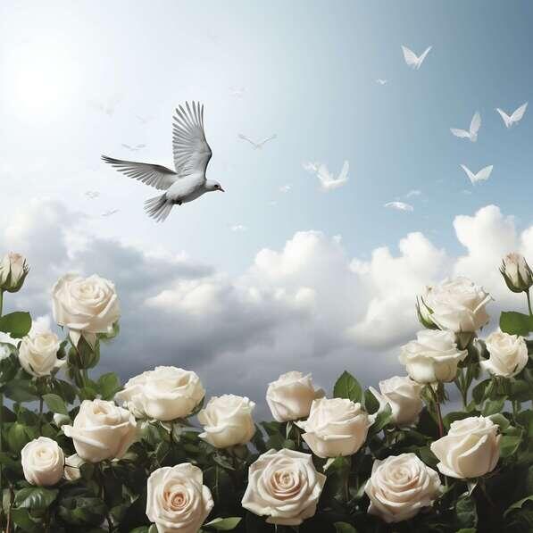Download White Dove Flying with White Roses in the Sky Backgrounds ...
