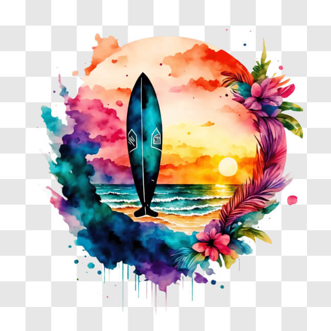 Download Colorful Surfing Artwork at Ocean Sunset PNGs Online ...